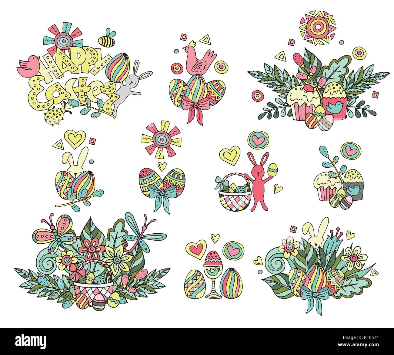 Sketch vector hand drawn doodles cartoon set of Easter objects and ...
