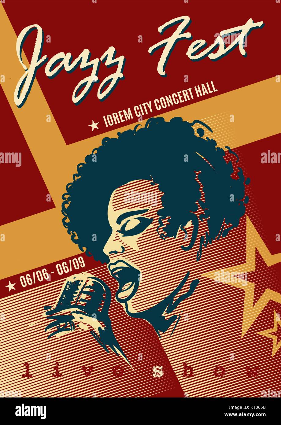 Singing woman with microphone. Jazz festival design template in retro ...