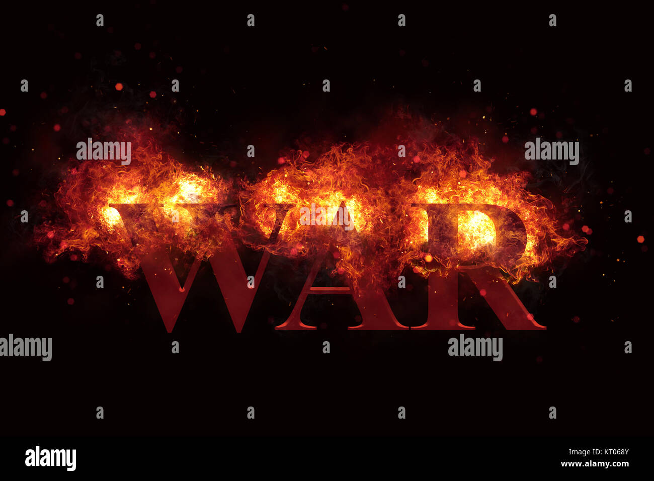 Realistic burning fire flames with sparks, smoke and war text ...
