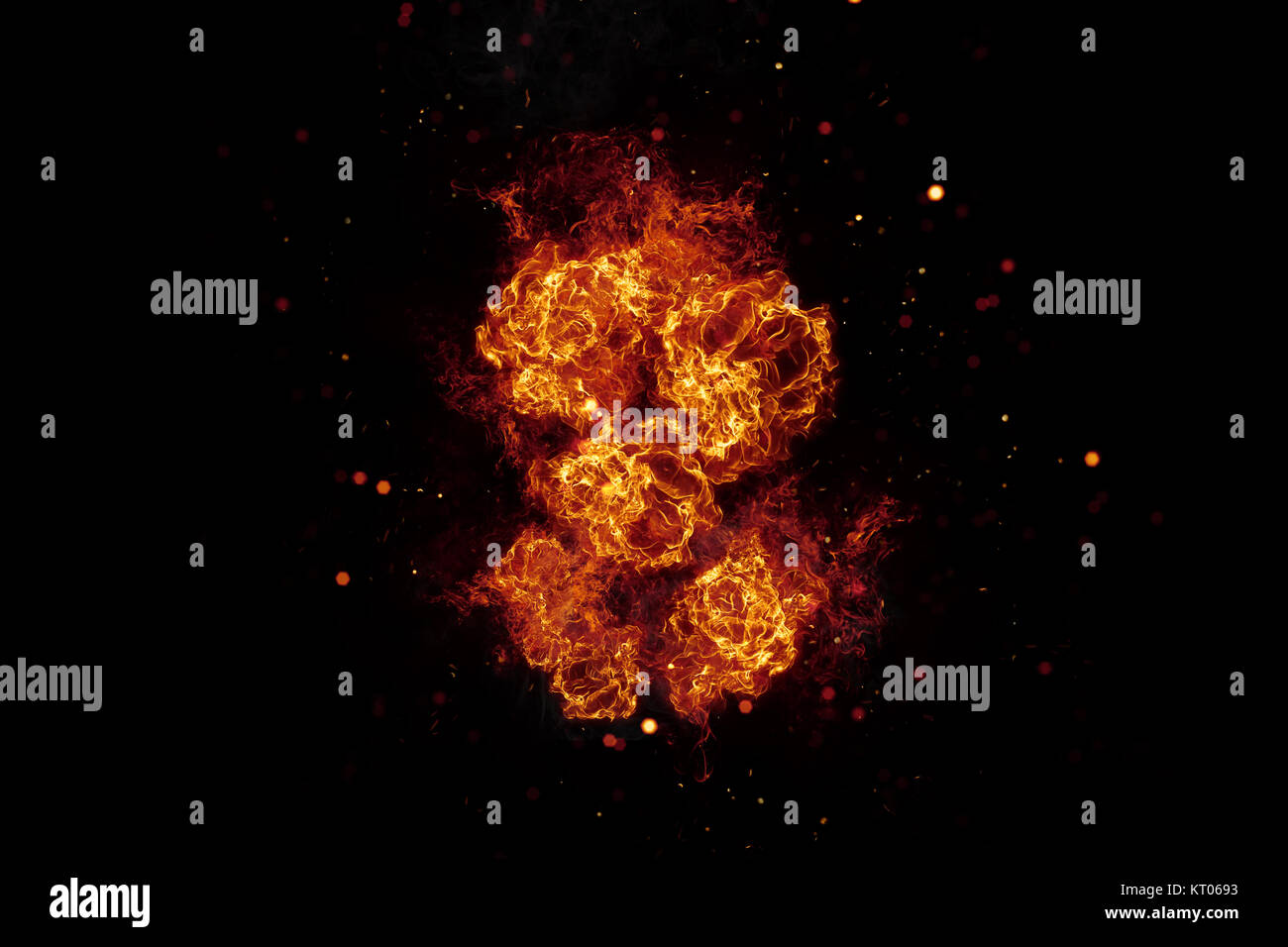 Realistic burning fire flames frame with sparks and smoke, explosion ...