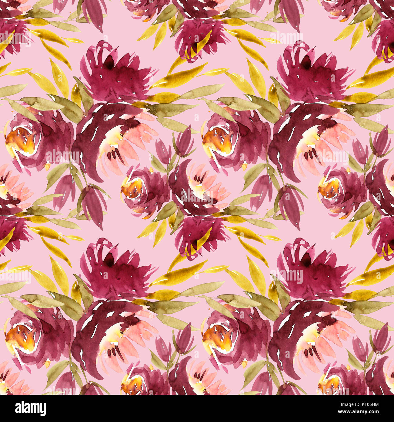 Seamless summer pattern with watercolor flowers handmade Stock Photo ...