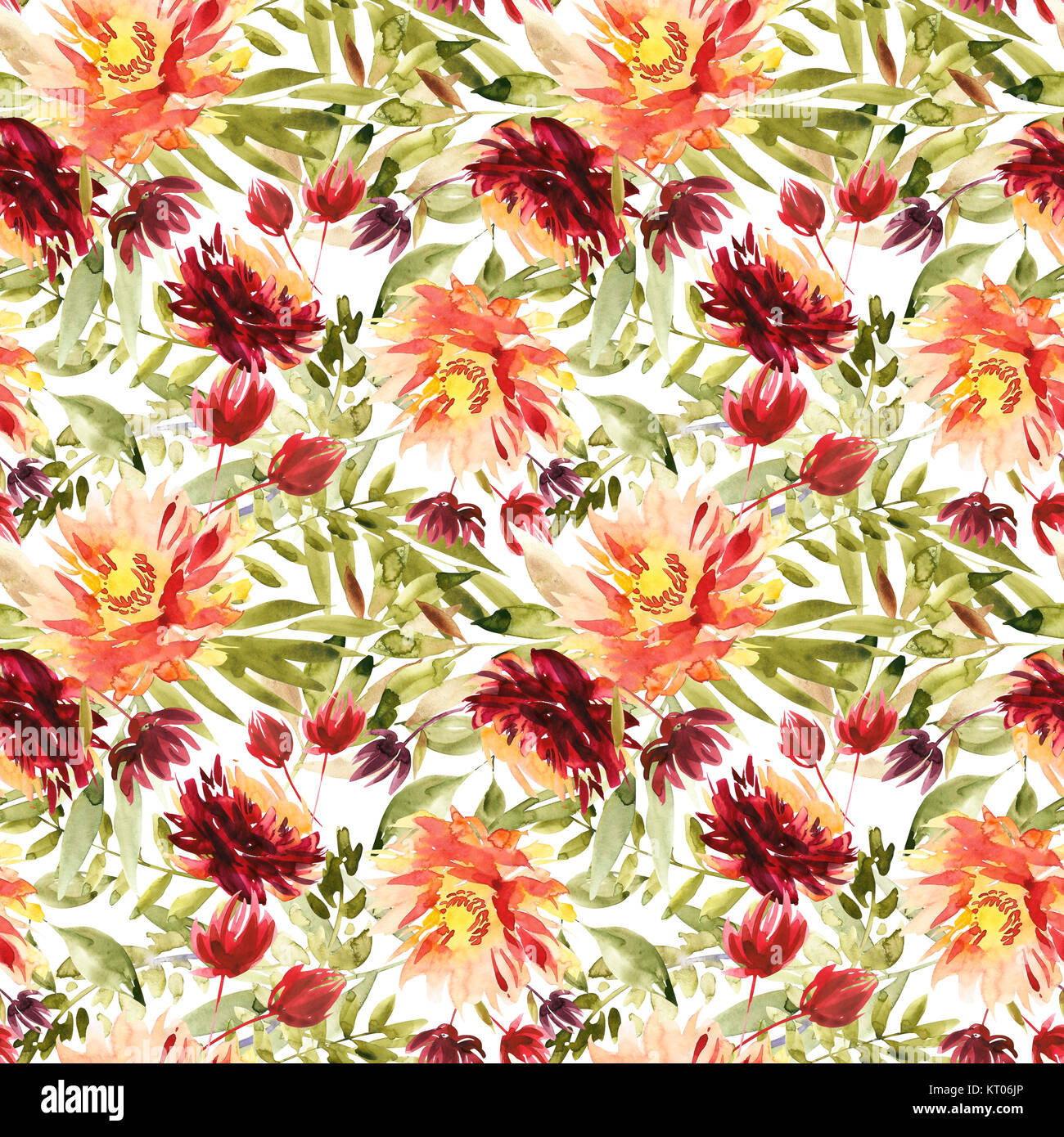 Seamless summer pattern with watercolor flowers handmade Stock Photo ...