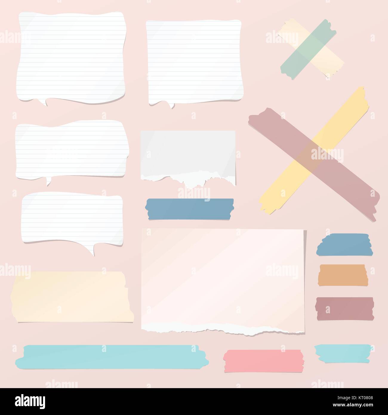 White ripped blank, colorful note, notebook paper strips, sheets ...