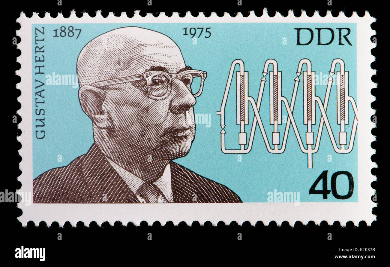 East German (DDR) postage stamp (1977): Gustav Ludwig Hertz (1887 ...