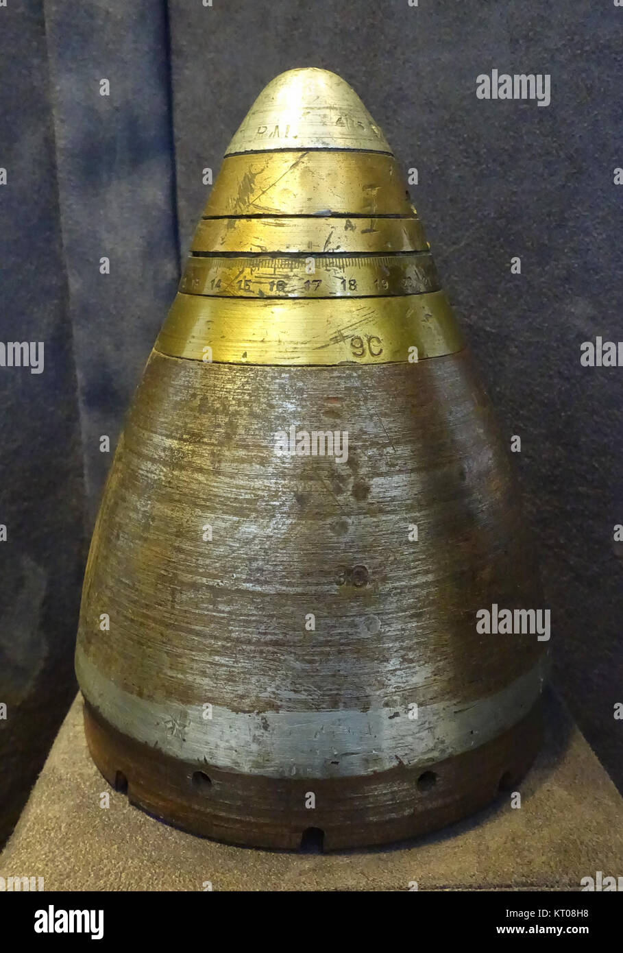 This artifact is a World War I artillery shell tip, likely from the ...