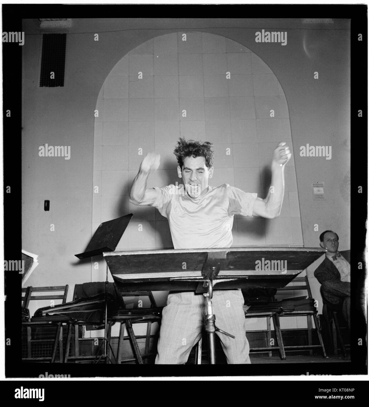 A portrait of Leonard Bernstein taken at Carnegie Hall in New York ...
