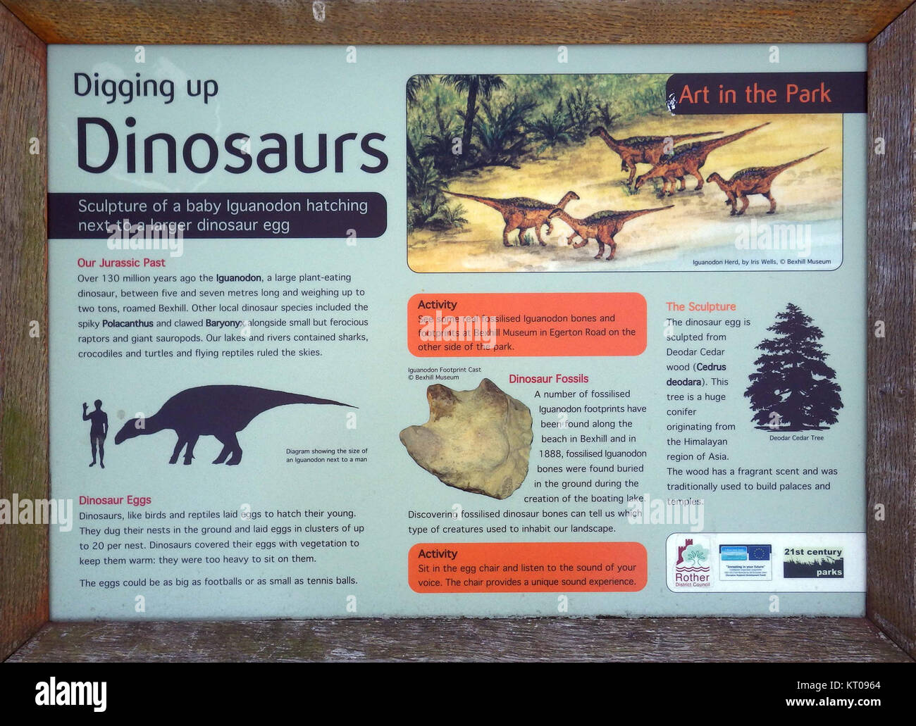 Art in the Park - Dinosaurs information board, Bexhill-on-Sea Stock ...