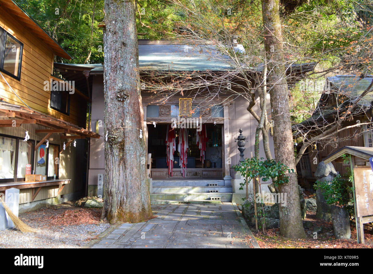 Asamine Shrine, located in Japan, features the Haiden (main hall) as ...