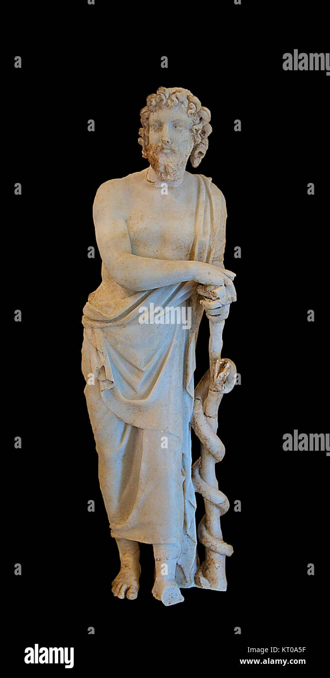 Asclepius, the ancient Greek god of medicine, is often depicted in ...