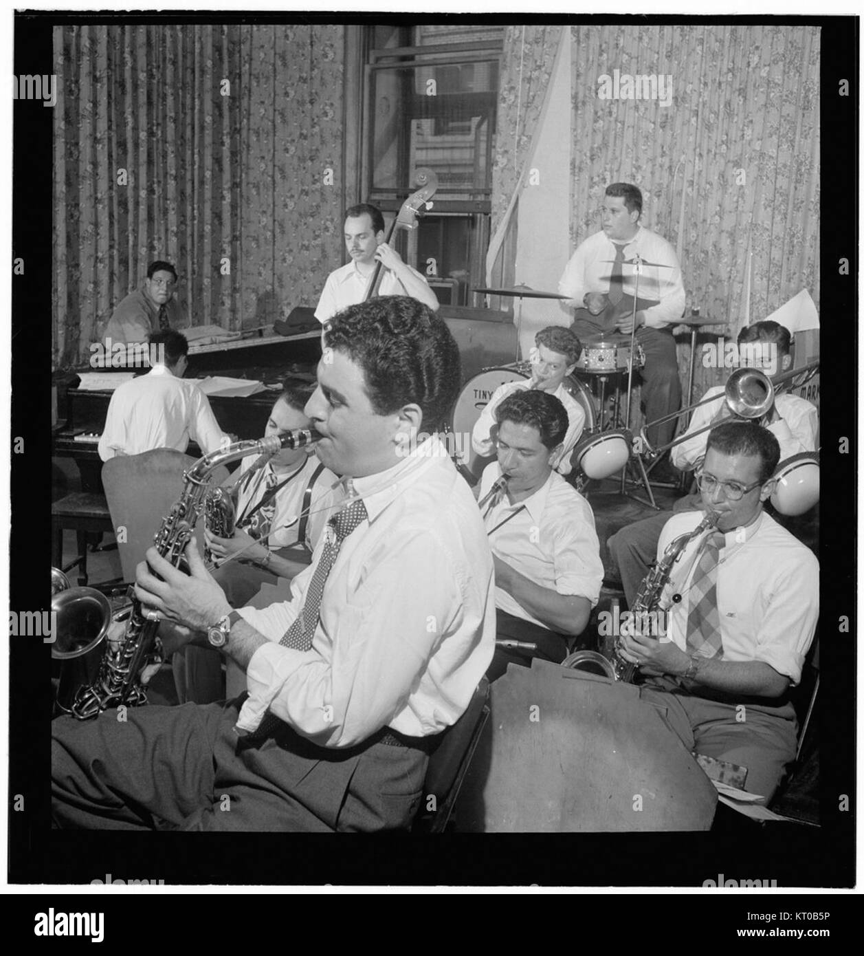 A 1947 portrait capturing jazz musicians Serge Chaloff, Georgie Auld ...