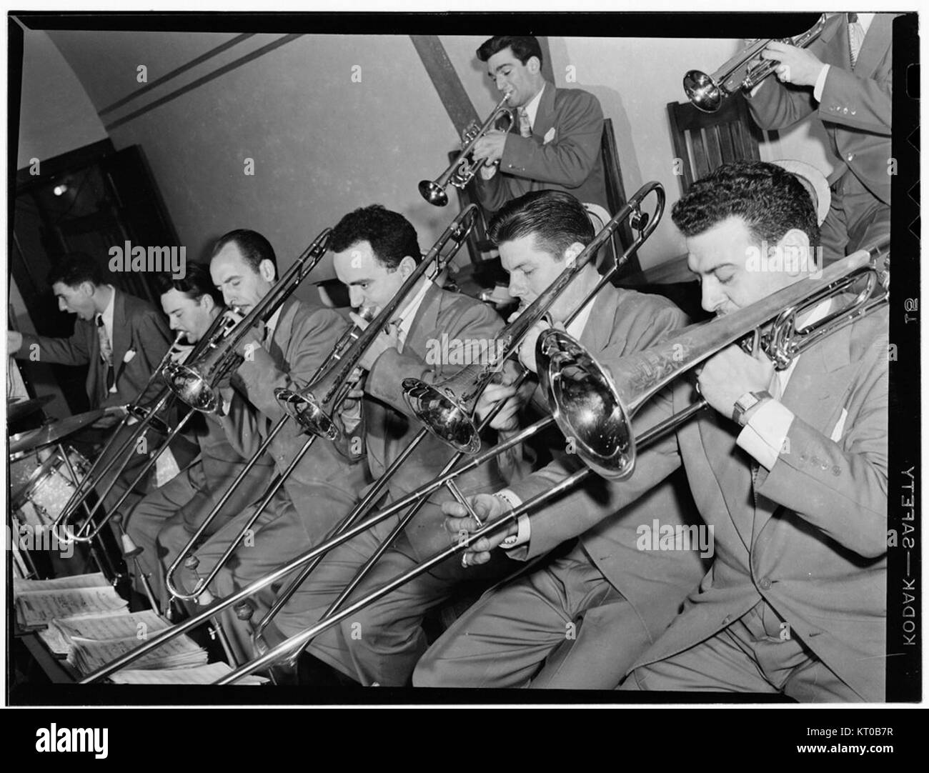 This portrait features prominent jazz musicians from the late 1940s ...