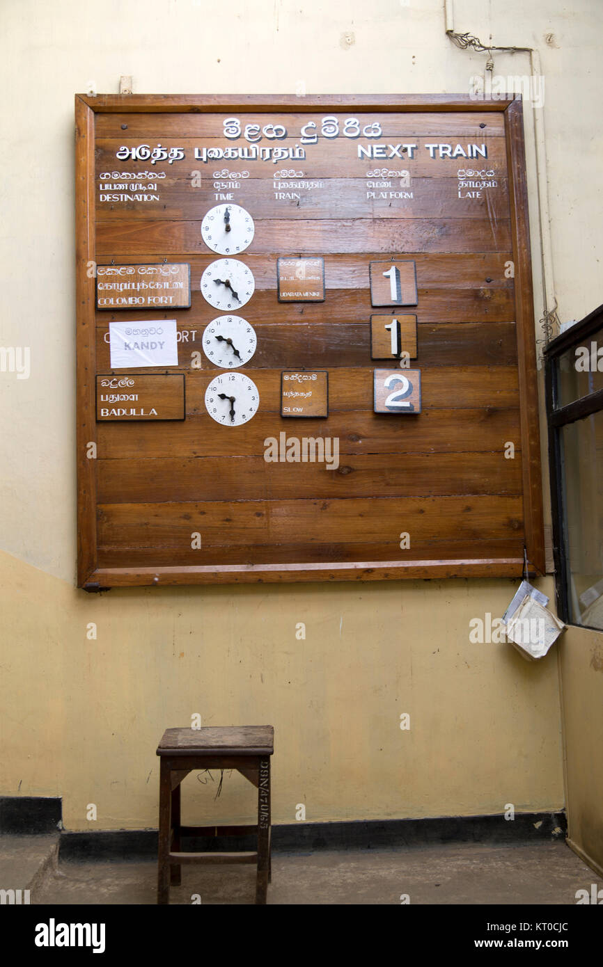 Train timetable at the railway station, Nanuoya, Sri Lanka, Asia Stock ...