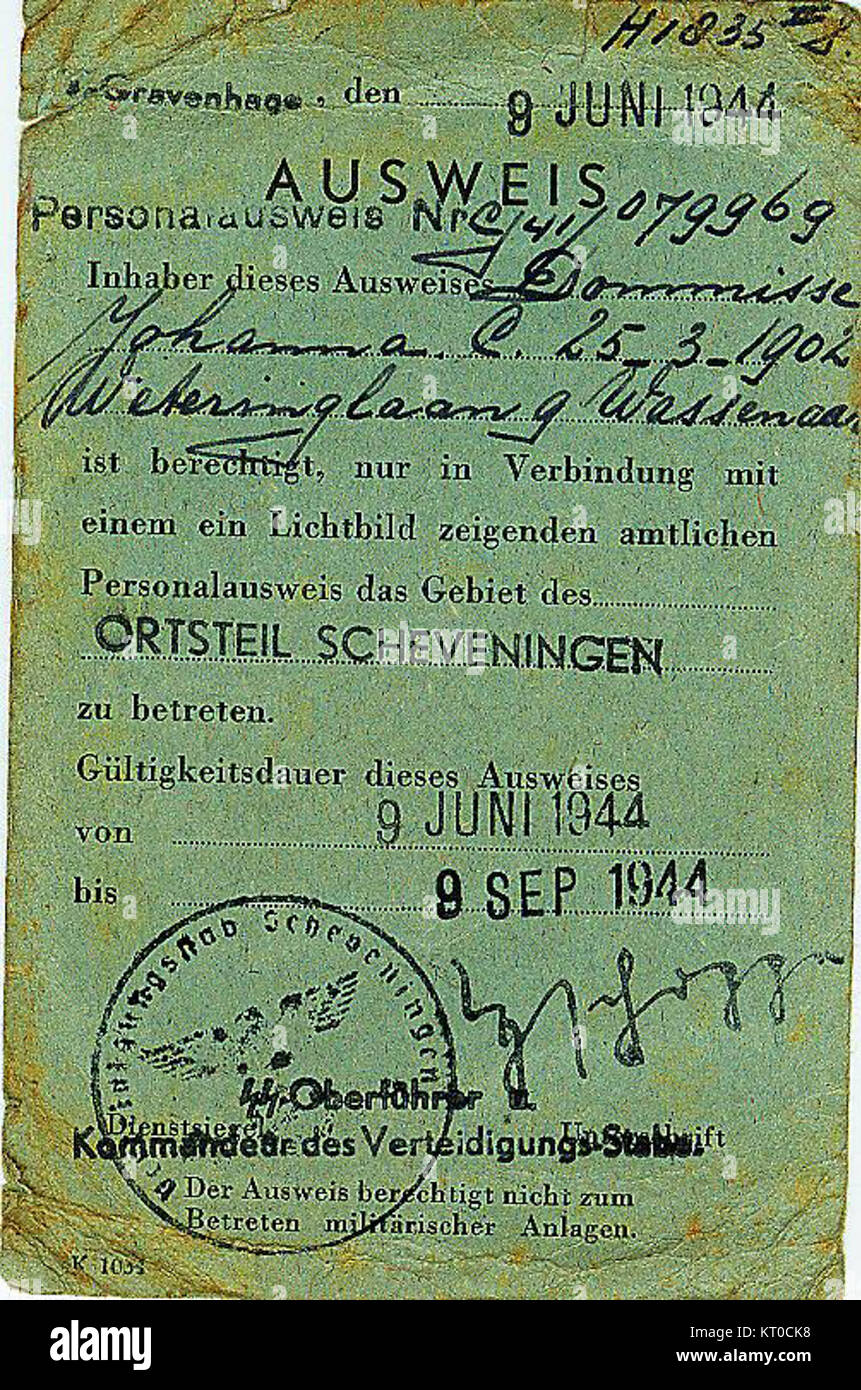Image of a 1944 German Ausweis, a form of identification card issued ...
