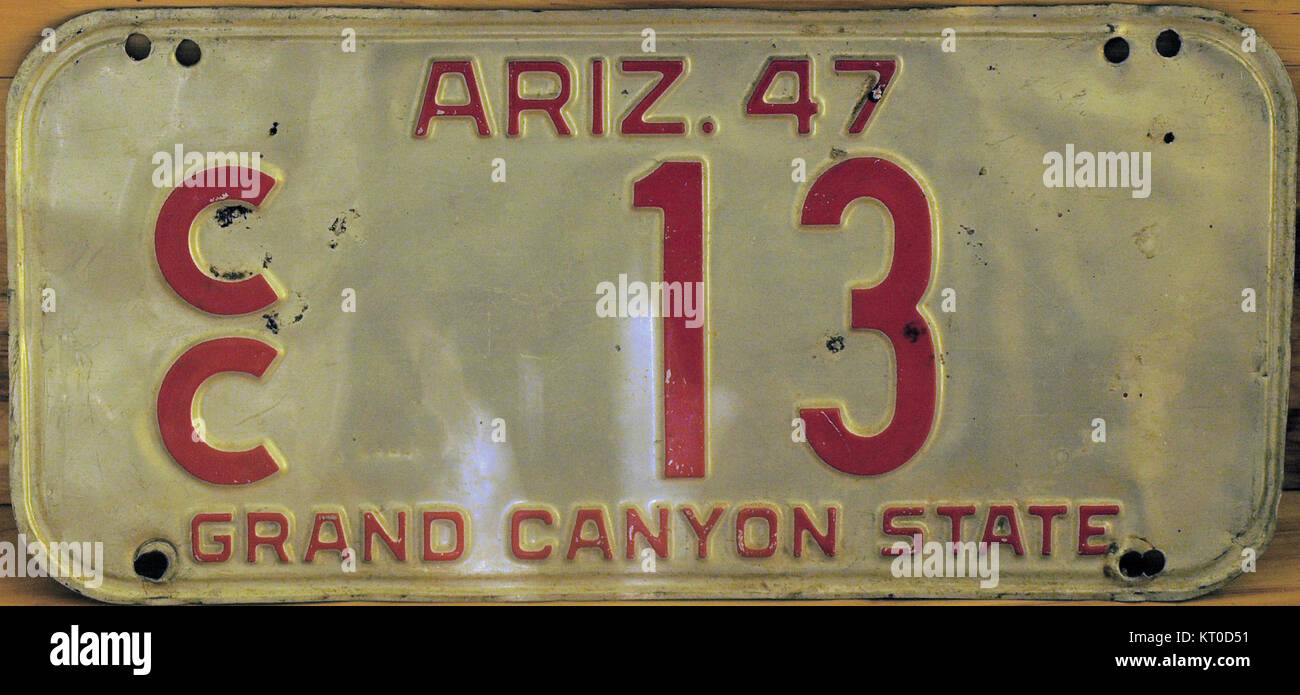Photograph of an Arizona license plate from 1947, showcasing the state ...