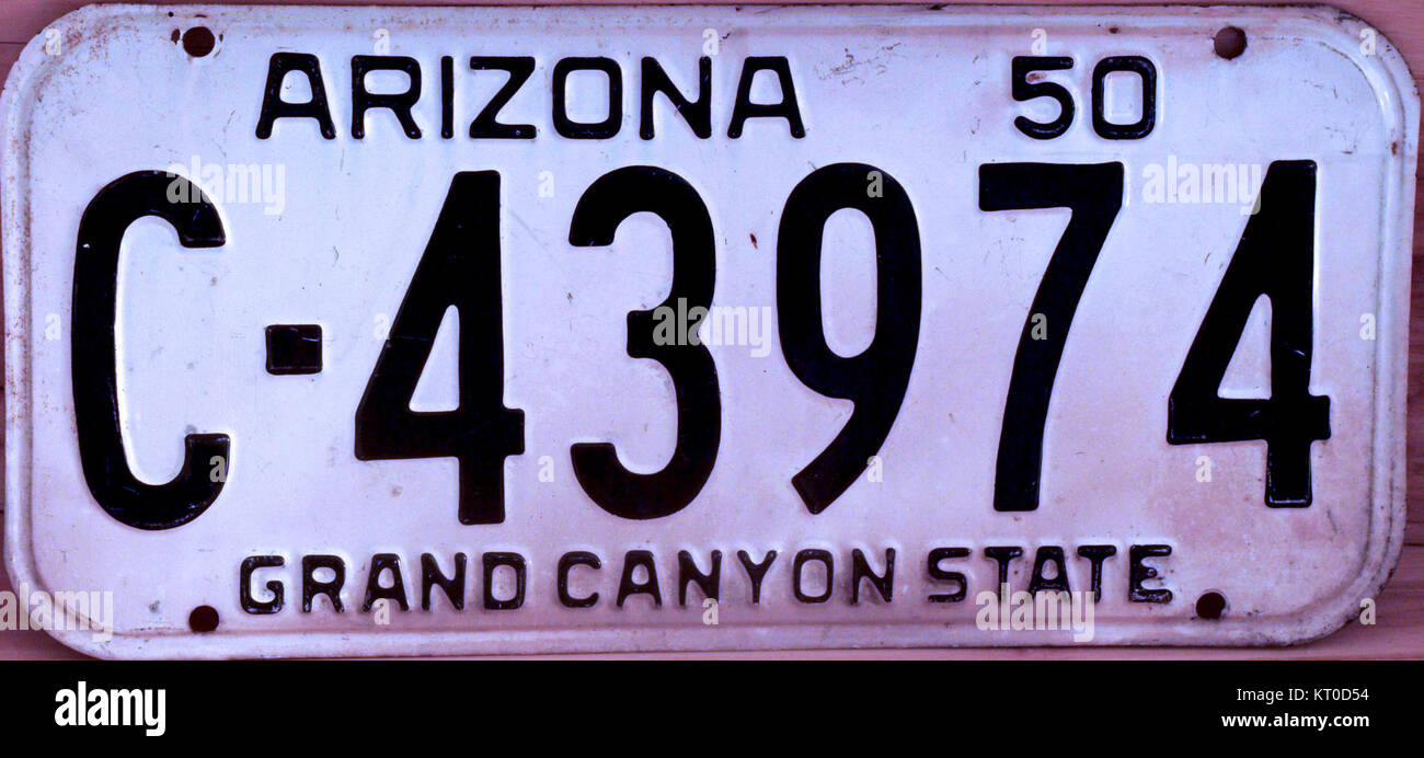 This is an image of a 1950 Arizona license plate, featuring the design ...
