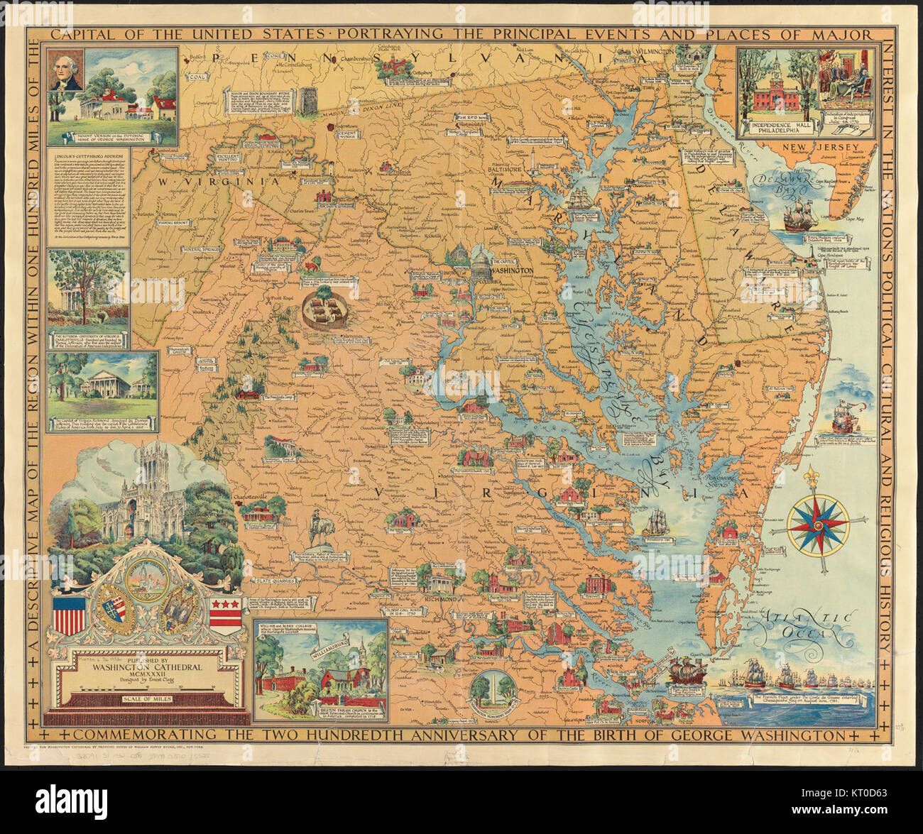 This map depicts the geographical region within 100 miles of Washington ...