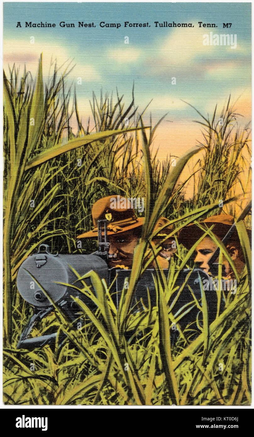 This image shows a machine gun nest at Camp Forest, located in ...