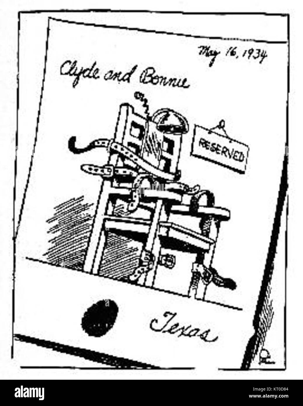 This image is a digital cartoon depiction of an electric chair ...