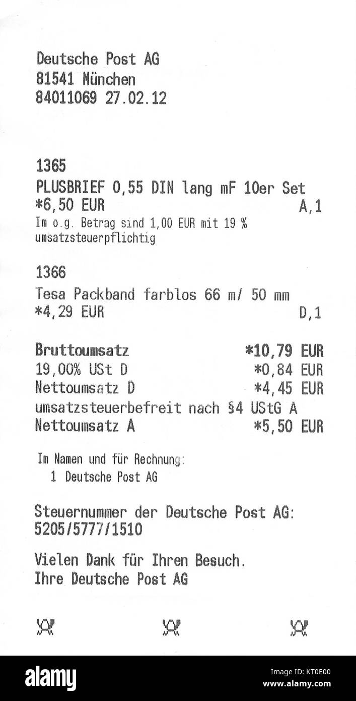 Receipt example Cut Out Stock Images & Pictures - Alamy