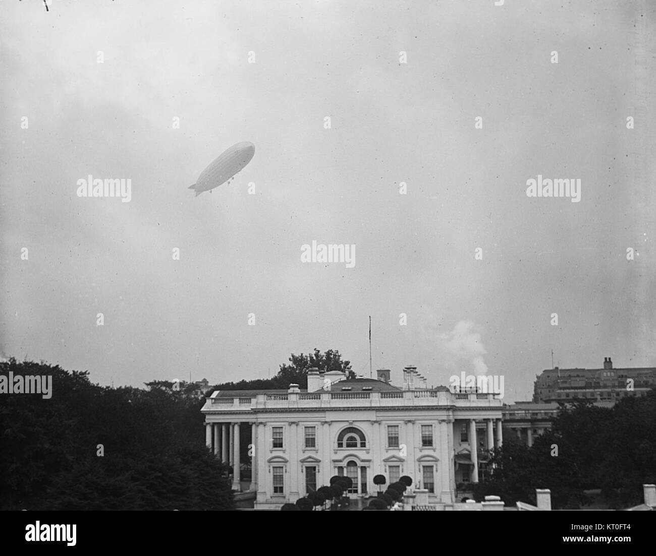 A 1923 photograph by Harris & Ewing capturing a blimp flying over the ...