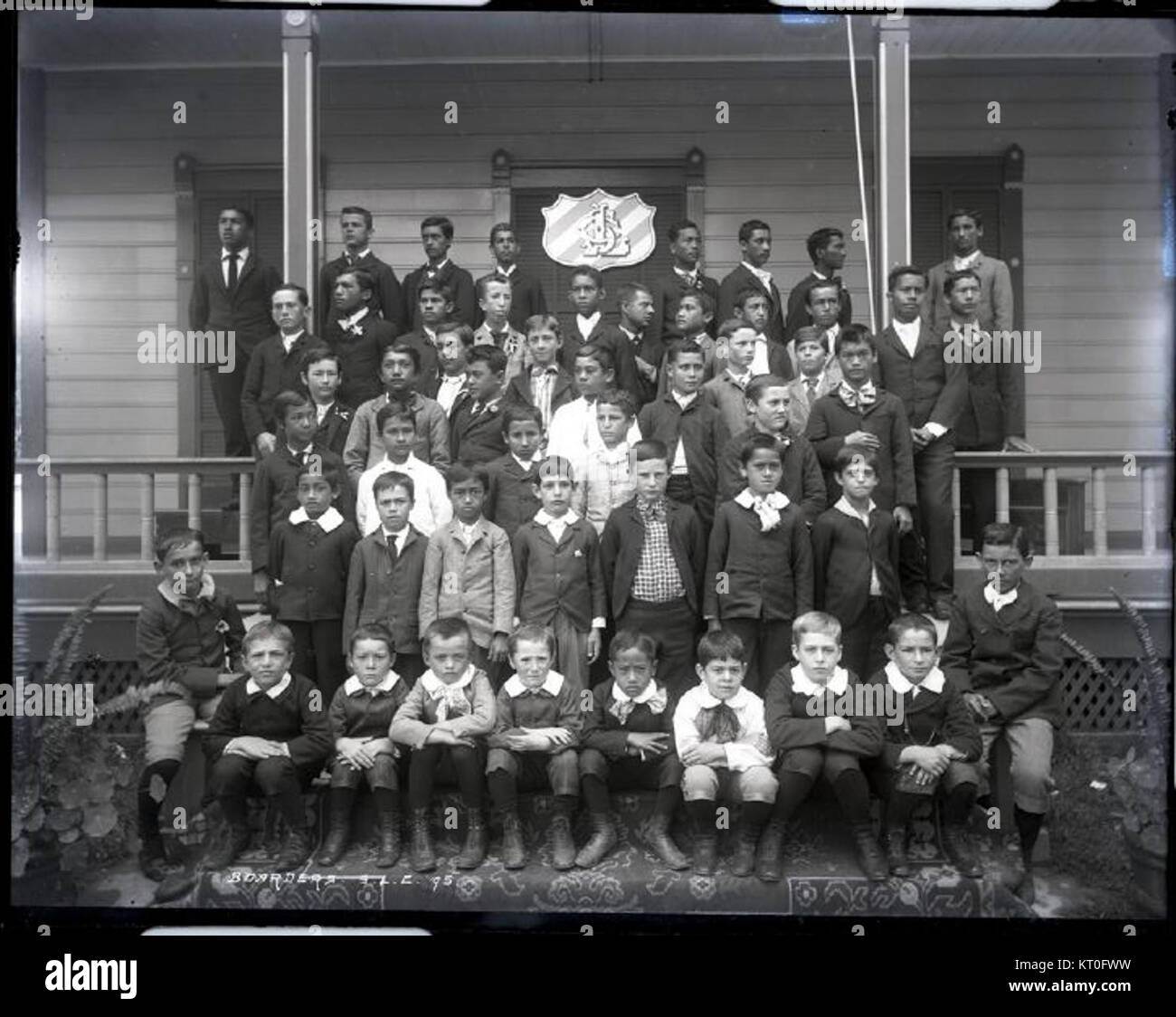 A photograph taken by Brother Bertram shows the boarders at Saint Louis ...