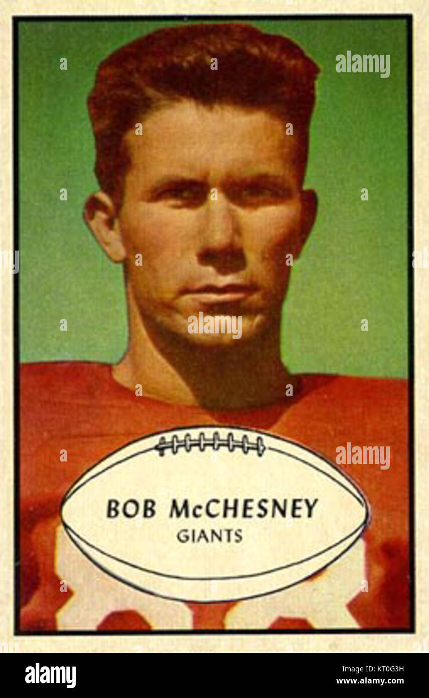 This is a trading card of Bob McChesney from the 1953 Bowman series, a ...