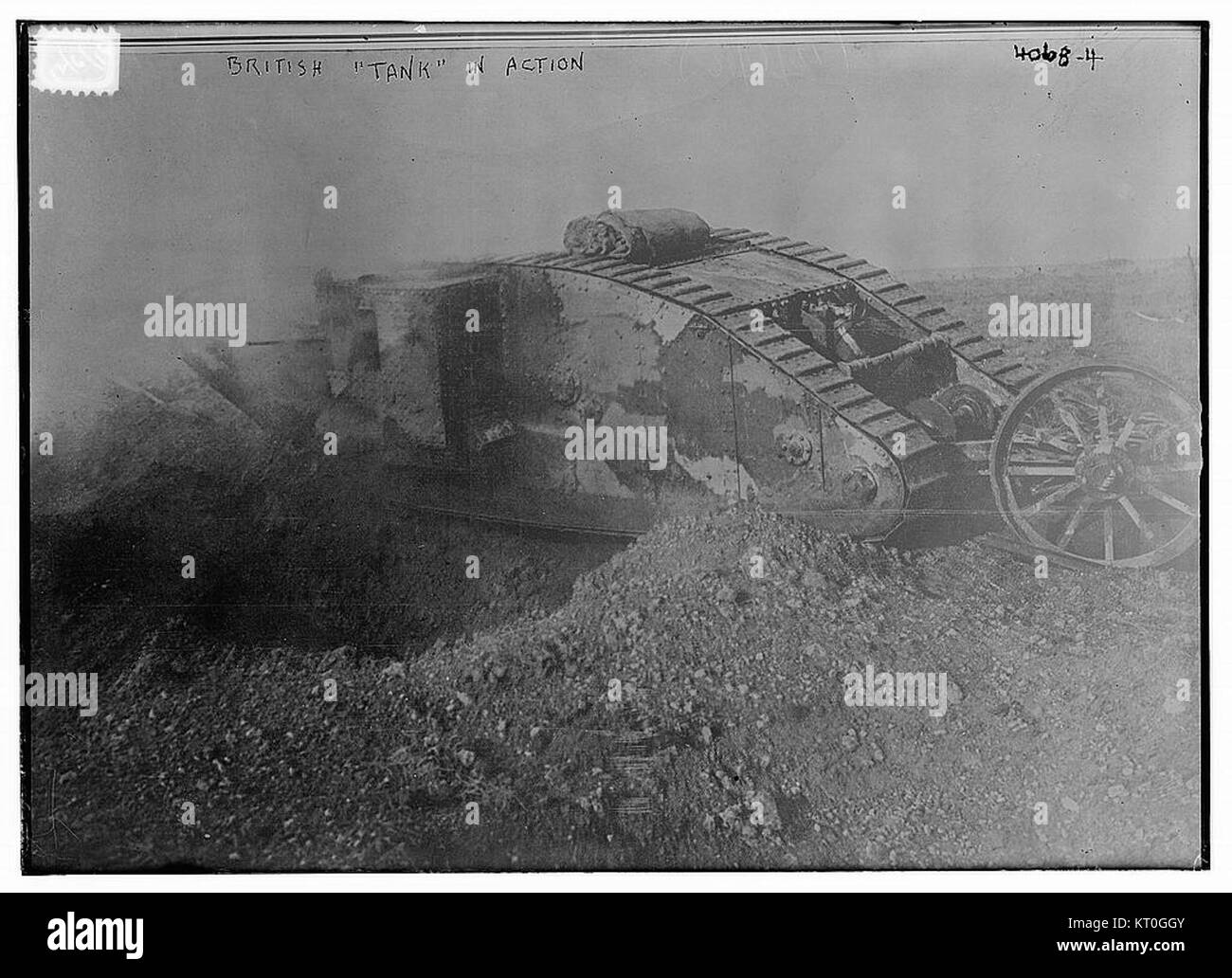 A British tank in action, possibly from World War II, showcases the ...