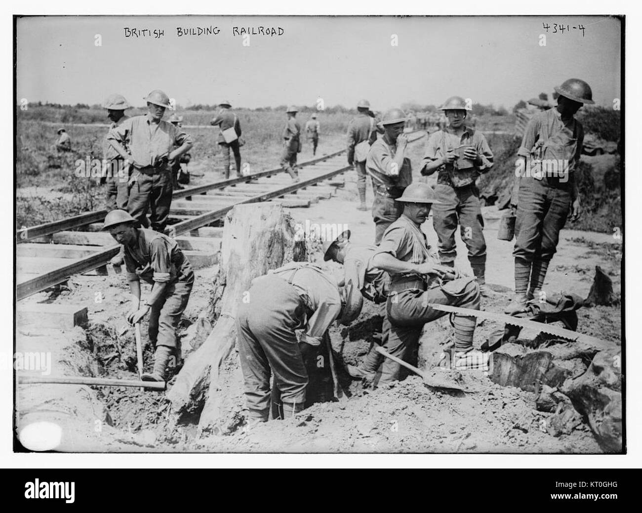 This image depicts a British railroad construction scene, showcasing ...