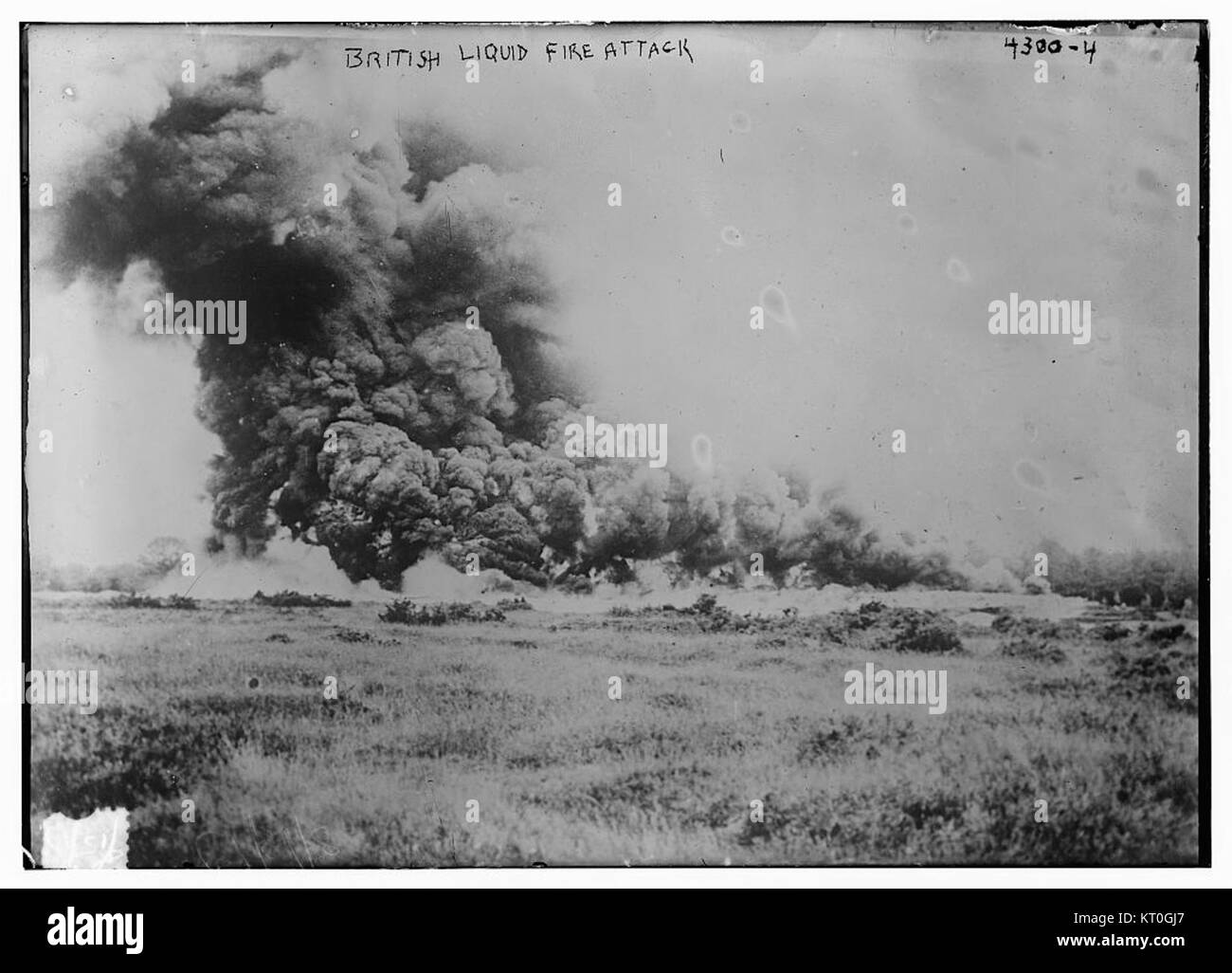 A historical photograph depicting a British liquid fire attack, an ...