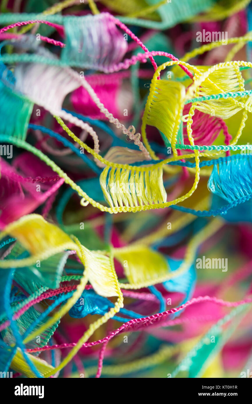 Close Up Of Brightly Colored String Bunting Decoration Thread Stock ...