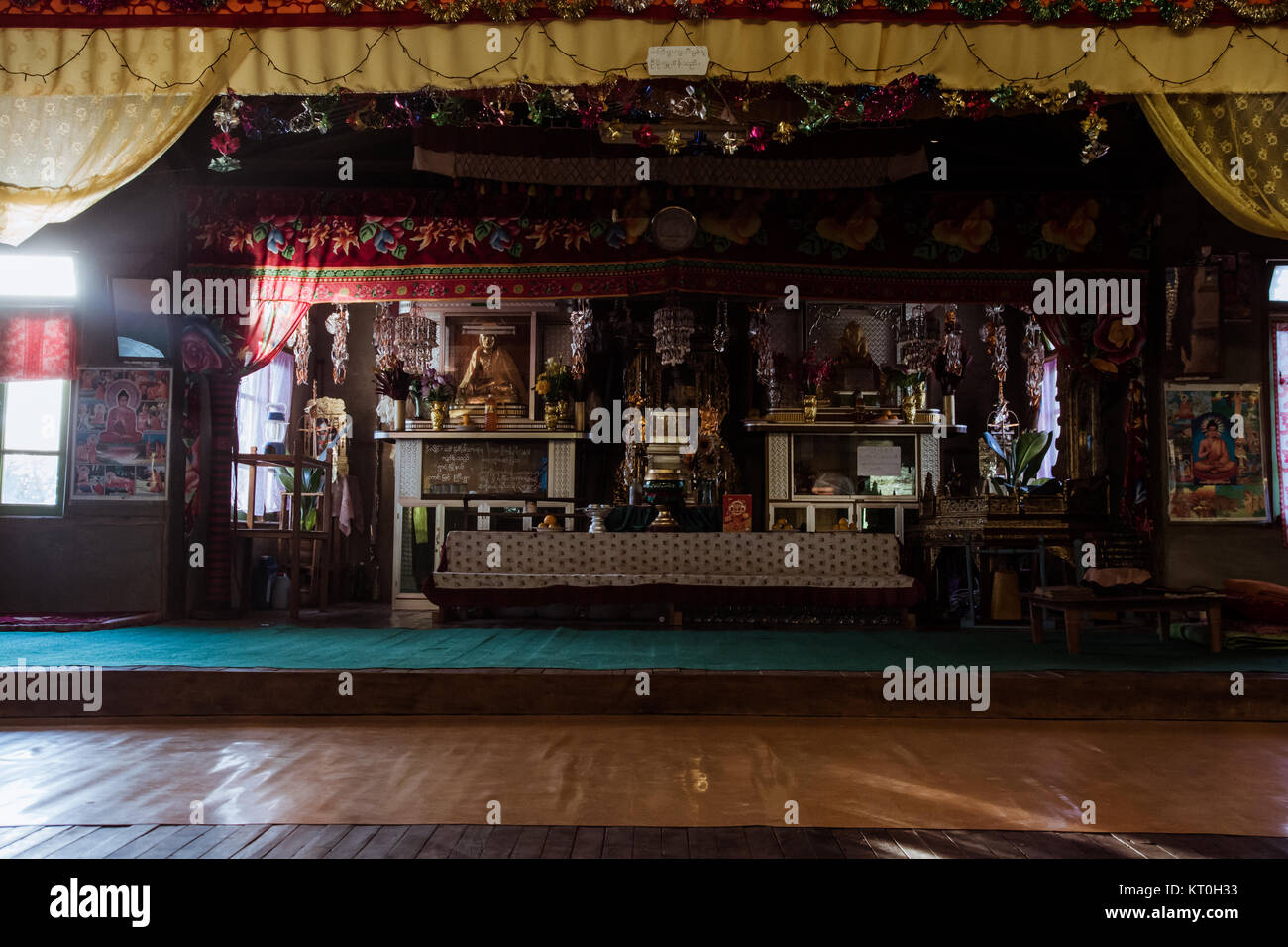 Interior photographs of a traditional Myanmar (Burma) Buddhist ...