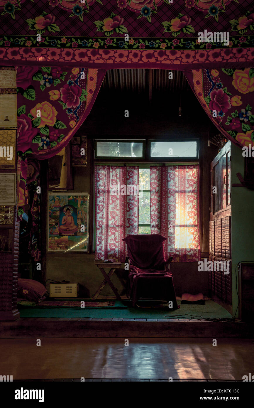 Interior photographs of a traditional Myanmar (Burma) Buddhist ...