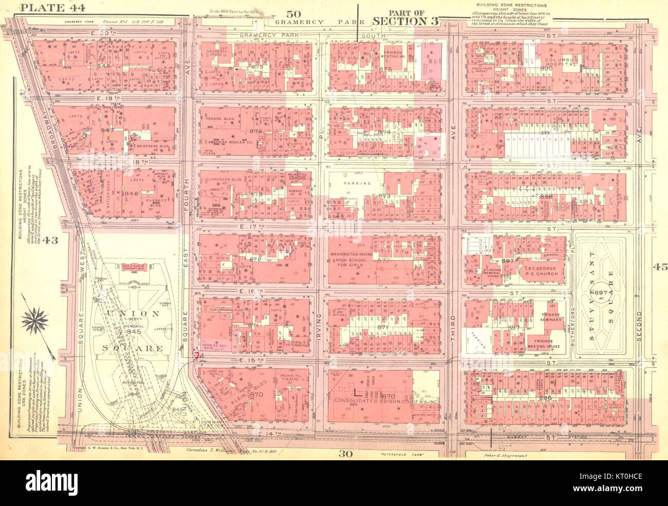 A 1955 published Bromley Manhattan Plate 044, depicting a detailed map ...