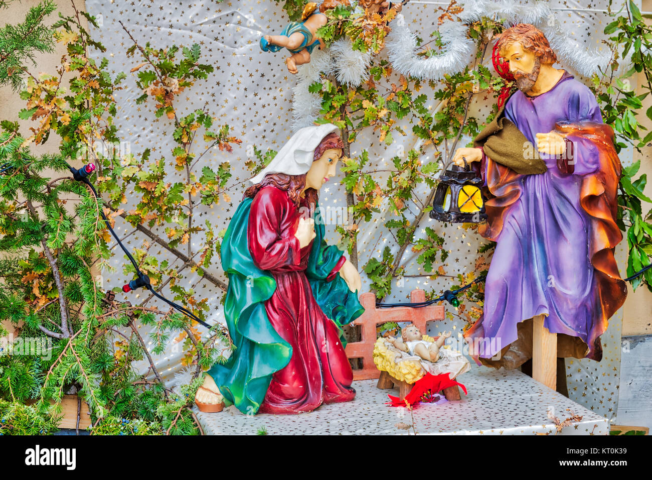 Christmas Nativity scene with The Holy Child, The Blessed Virgin Mary ...
