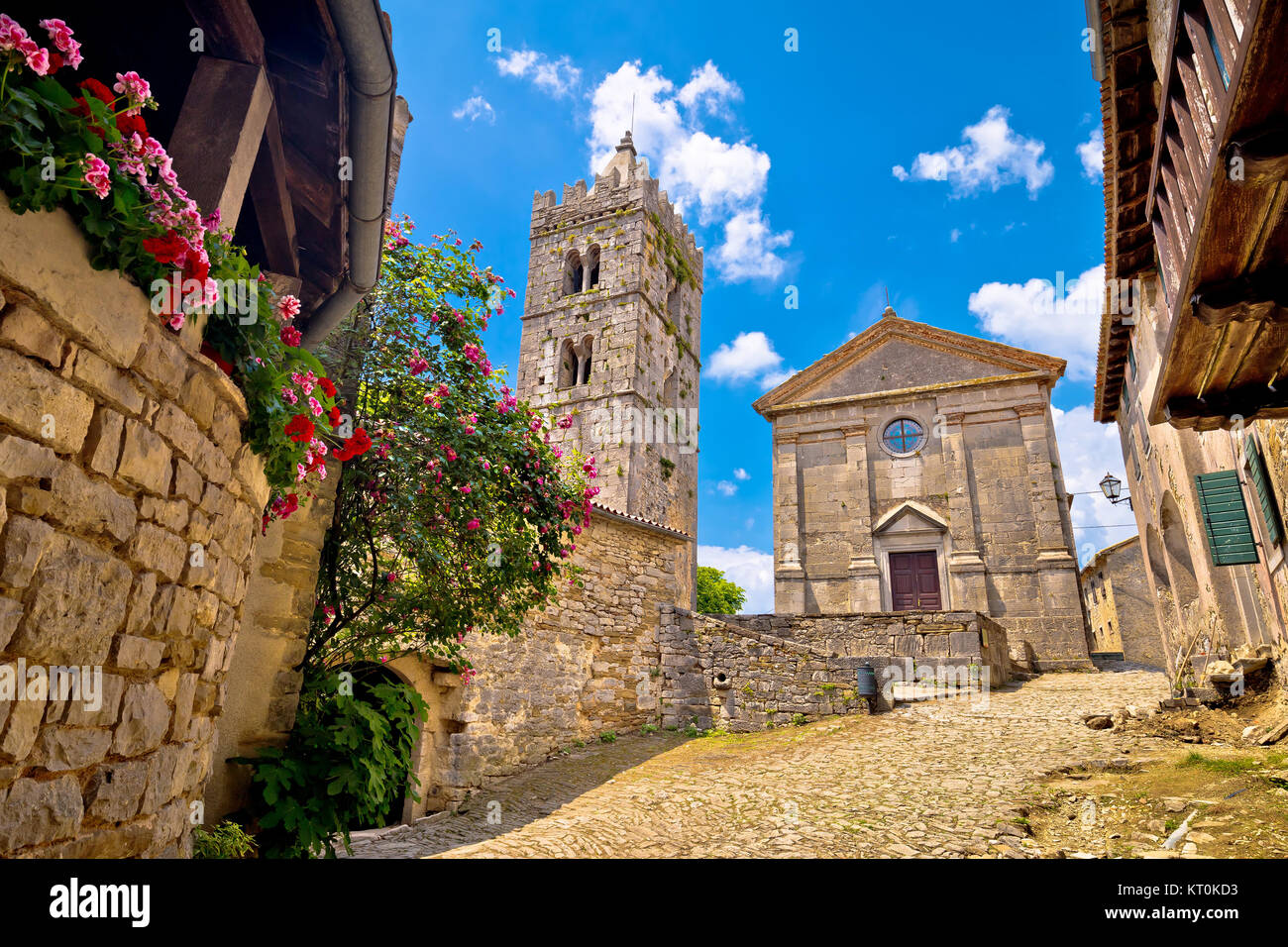 Town of Hum old cobbled square and church Stock Photo - Alamy