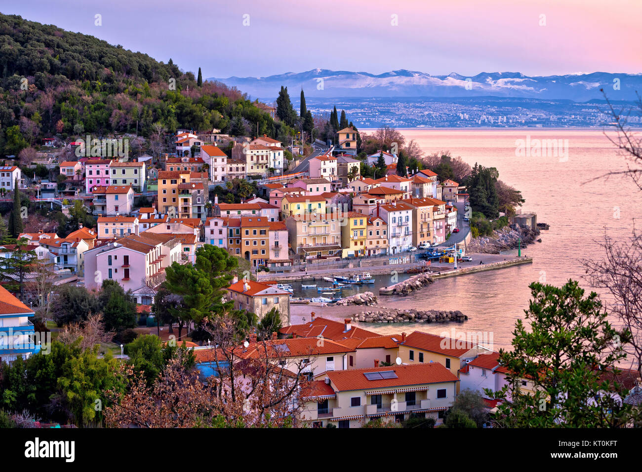 Moscenicka draga village waterfront at dawn Stock Photo - Alamy