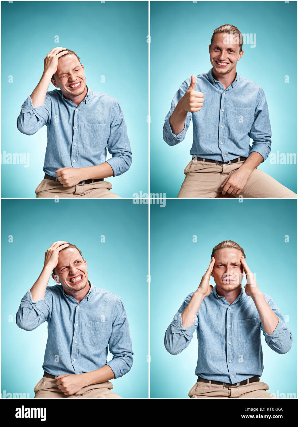 The young man over blue background Stock Photo - Alamy