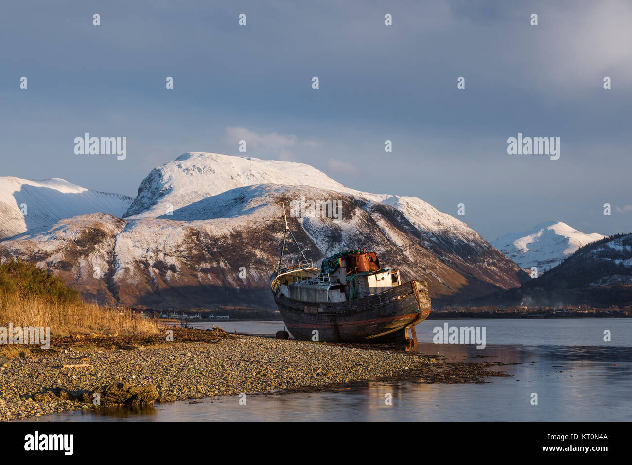 The Old Wreck at Corpach near Fort William, Scotland. The mountain is ...