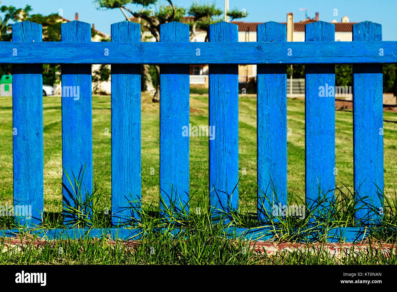 Blue wooden fence Stock Photo - Alamy