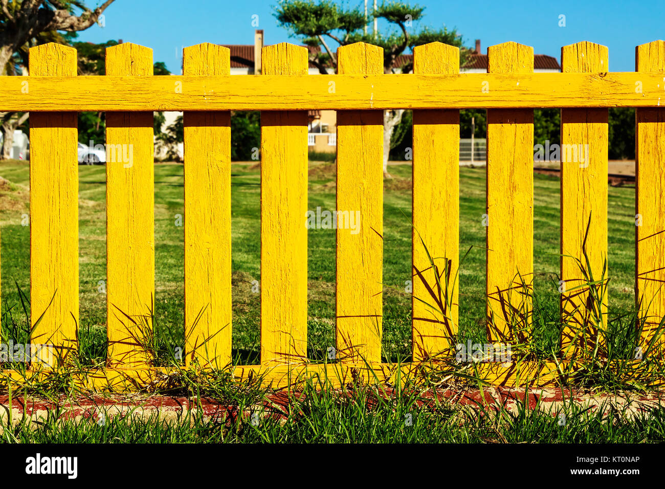 Yellow wooden fence Stock Photo - Alamy