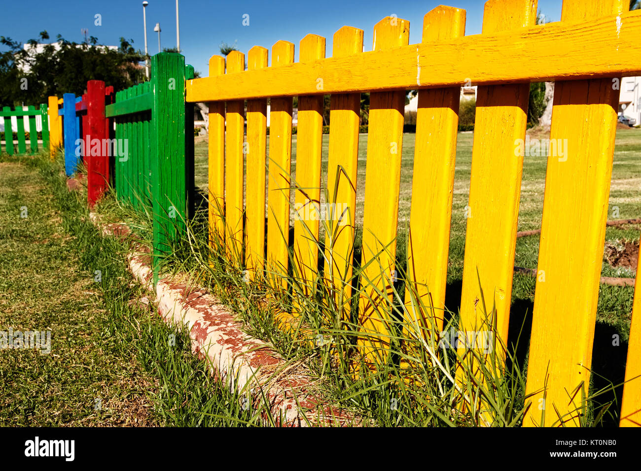 Colorful wooden fence Stock Photo - Alamy