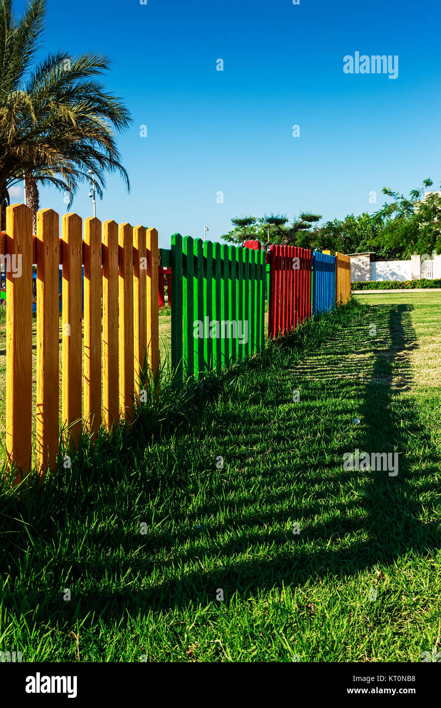 Colorful wooden fence Stock Photo - Alamy