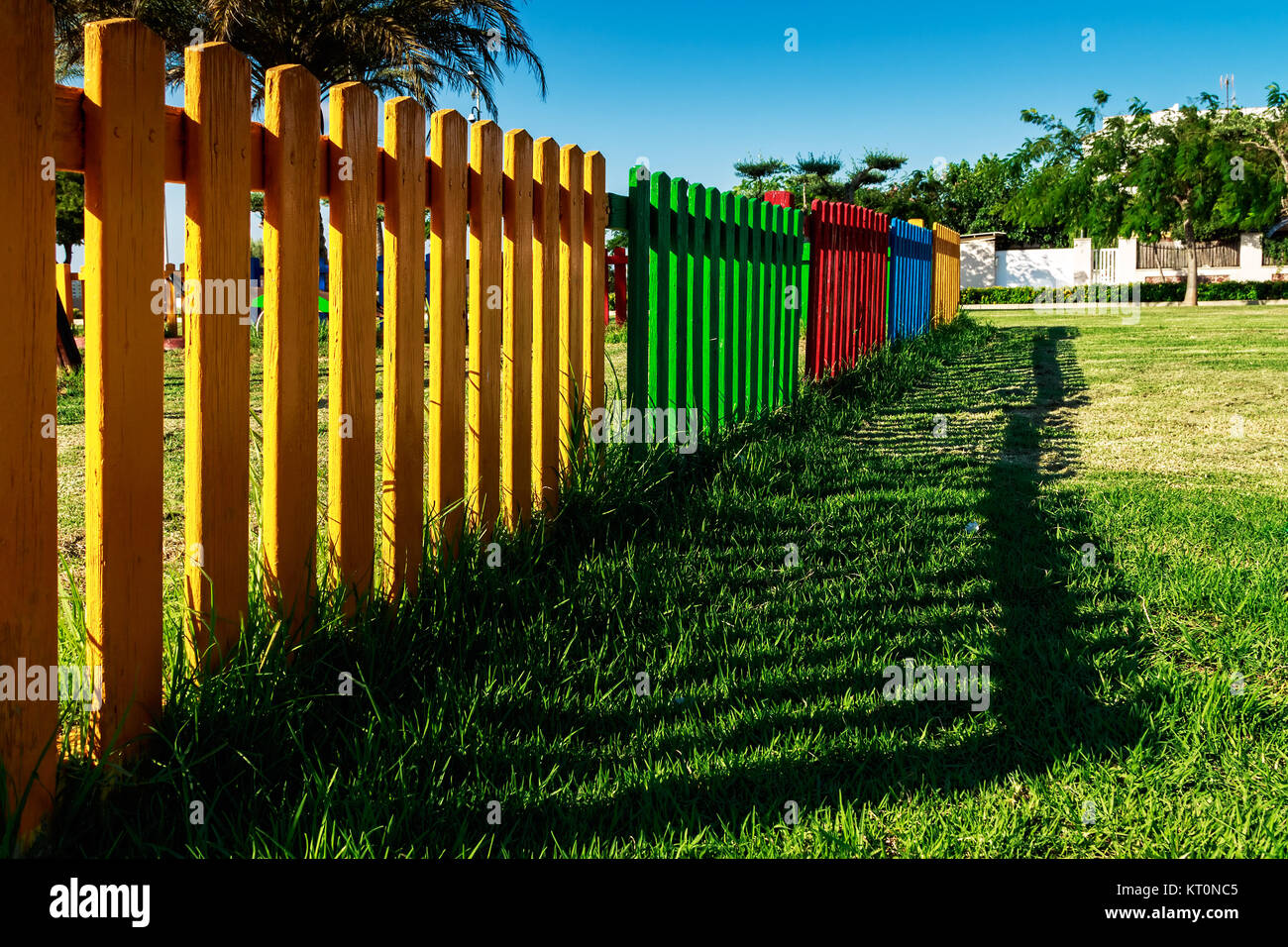 Colorful wooden fence Stock Photo - Alamy
