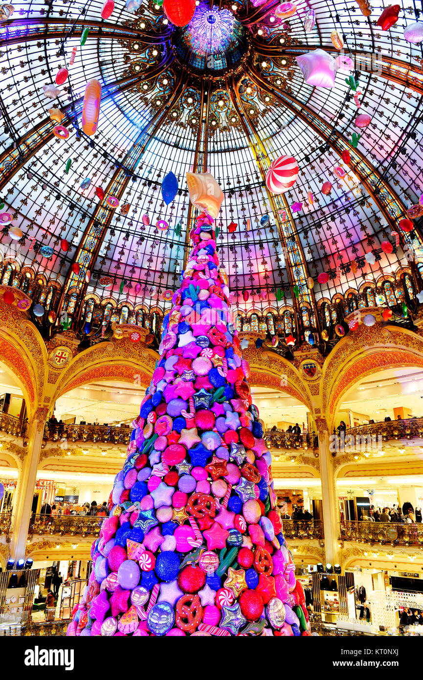 Galeries Lafayette Christmas glass roof - Paris 9th - France Stock ...