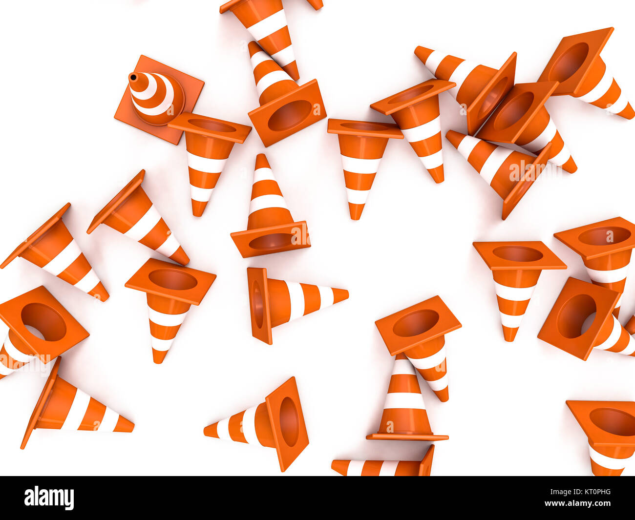 Orange road cones with stripes top view. 3D rendering Stock Photo - Alamy