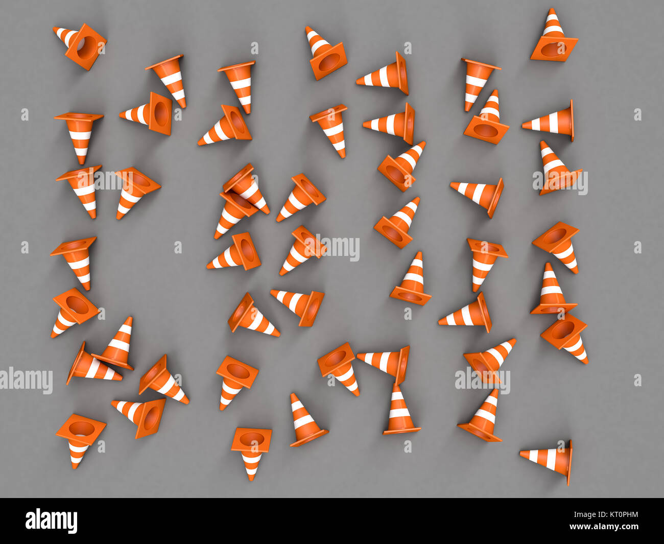 Orange road cones with stripes top view. 3D rendering Stock Photo - Alamy