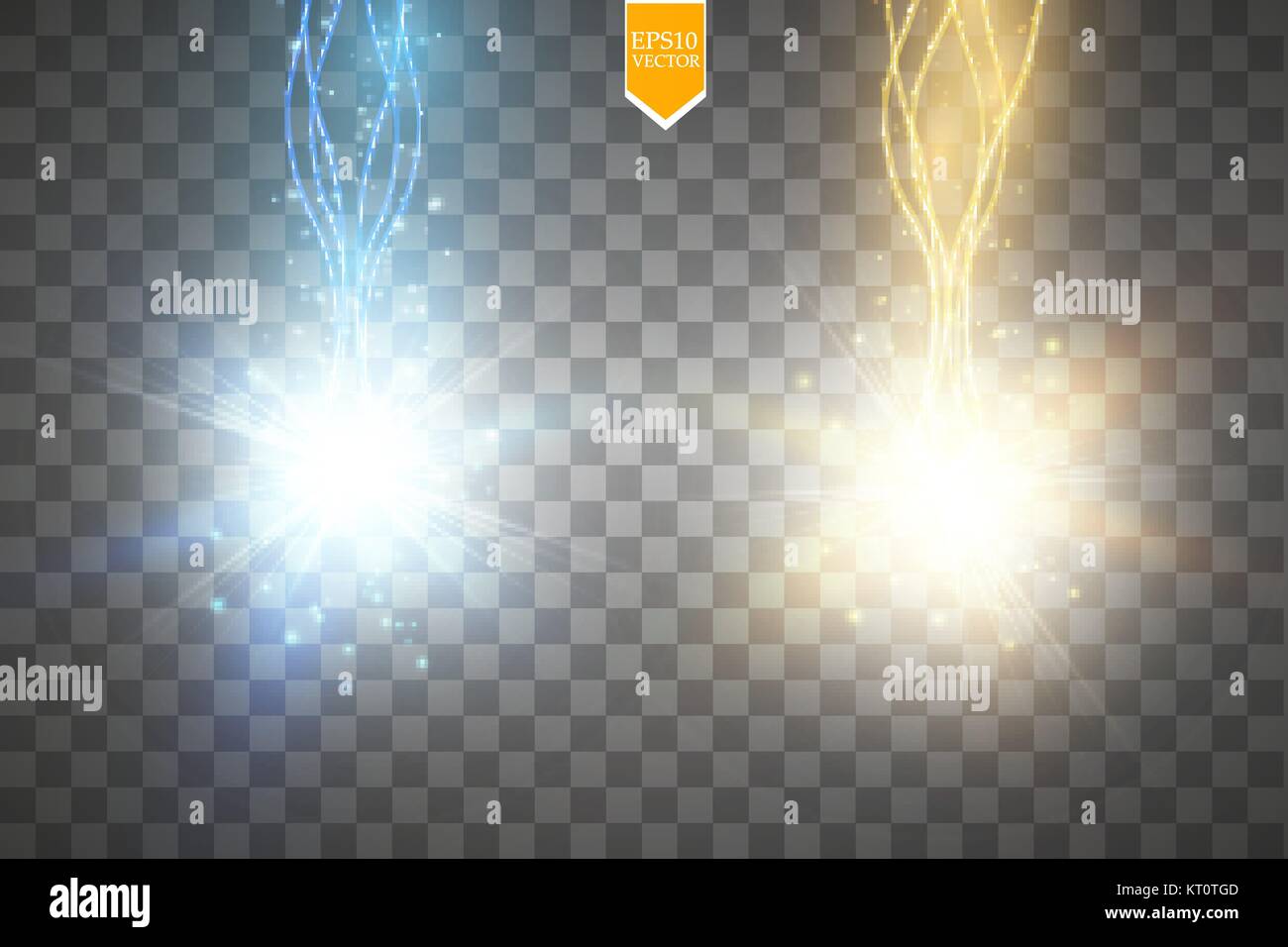 Glow isolated blue and gold transparent effect, lens flare, explosion ...