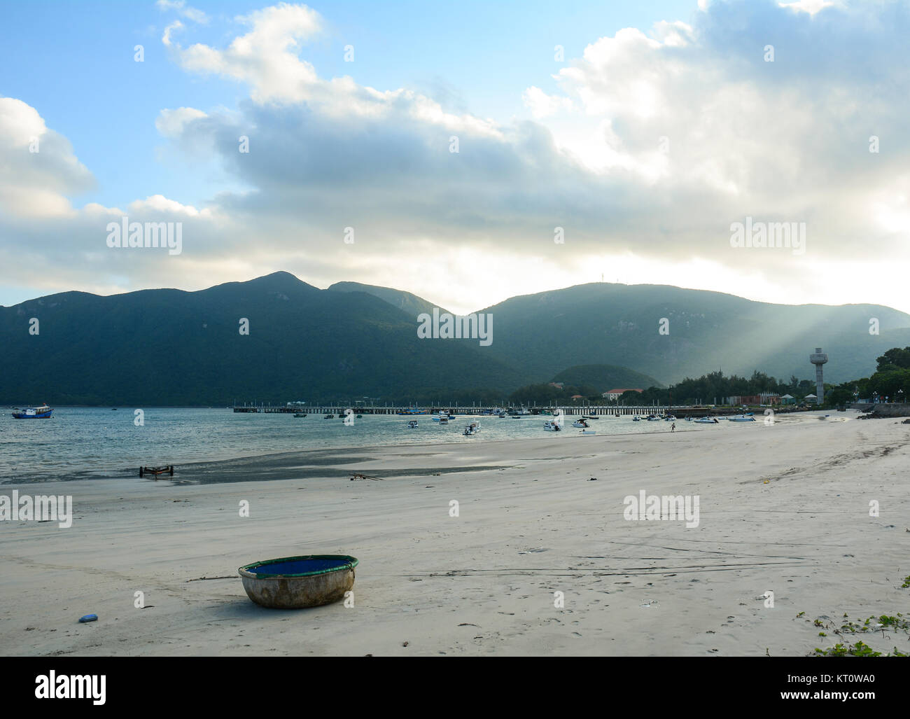Basket boat on the beach in Con Dao island, Vietnam. The Con Dao ...