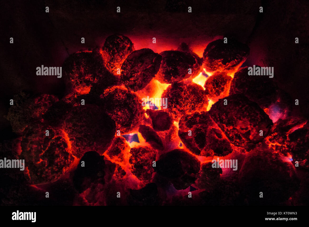 Burning Coke Coals on a Fireplace Stock Photo - Alamy