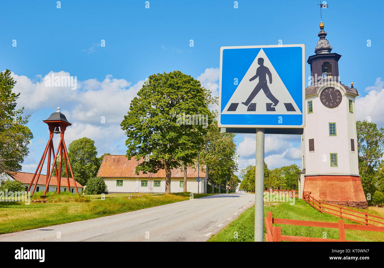 Clock tower and bell tower, Harg a town in Uppland province, Sweden ...